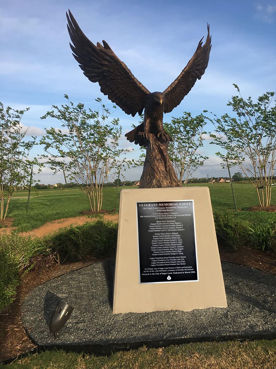 Bronze Plaque for Memorial Park in Sugar Land, TX